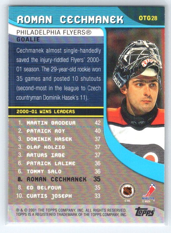 2001 Topps Roman Cechmanek #OTG28 Own The Game Philadelphia Flyers | eBay