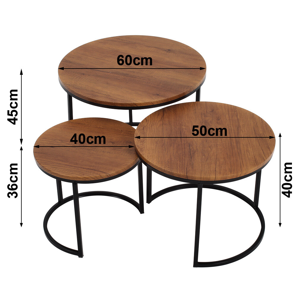 Round Nest of 2/3 Tables Nesting Coffee Table Side Stand Space Saving ...