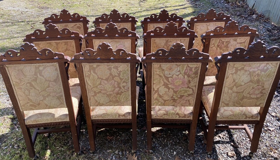 SET OF 12 CARVED MAN FIGURE OAK DINING CHAIRS, ATTR. R. J. HORNER | eBay