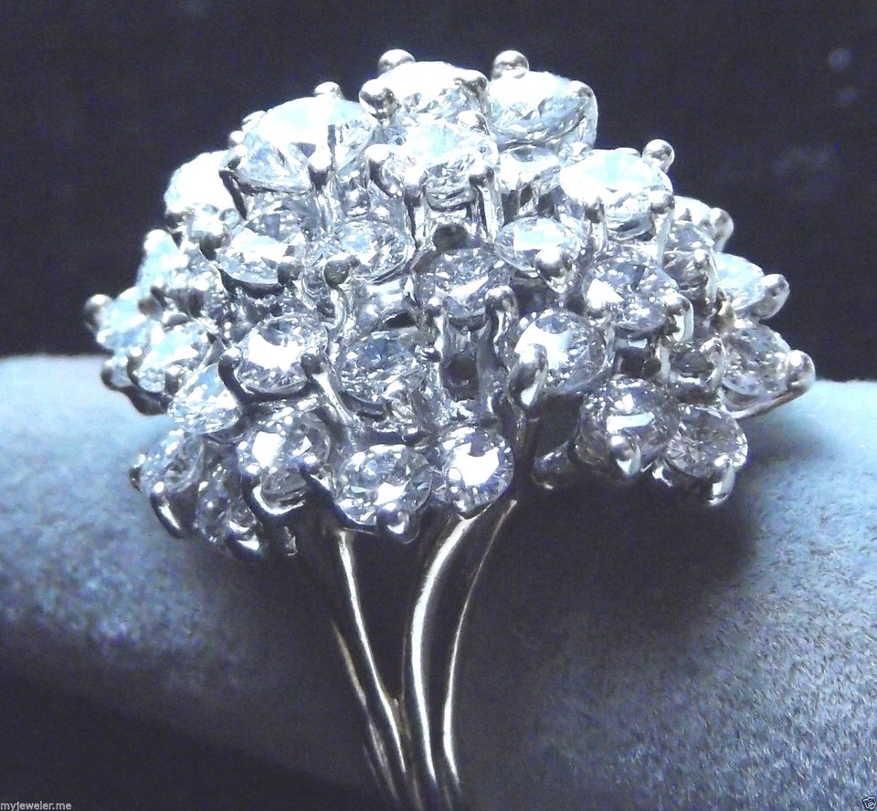 LADIES DIAMOND WATERFALL COCKTAIL CLUSTER DINNER RING, 6 CARATS,14K ...