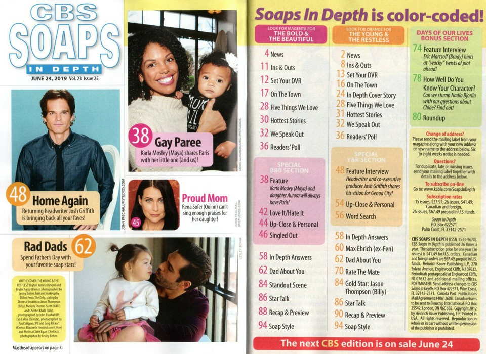 CBS Soaps In Depth Magazine June 24 2019 Bryton James Brytni Sarpy ...