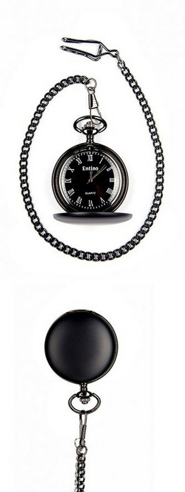 Entino Men’s Plain Pocket Watch Pendant with Chain Analog Quartz Extra ...