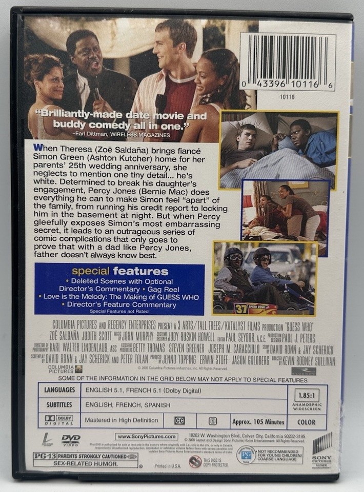 Guess Who DVD Widescreen Bernie Mac, Zoe Saldana, Ashton Kutcher 2005 ...