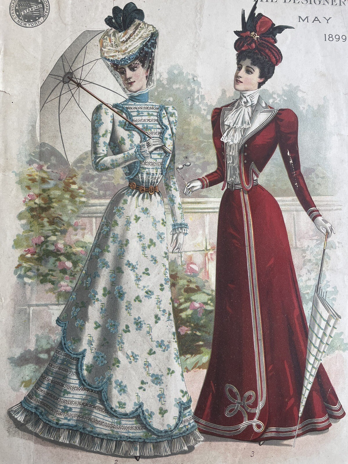 1899 THE DESIGNER Antique Original Litho Plate VICTORIAN FASHION Womens ...