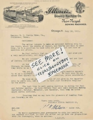1911 LETTERHEAD Chicago ILLINOIS SEWING MACHINE COMPANY M.N. Nelson ...