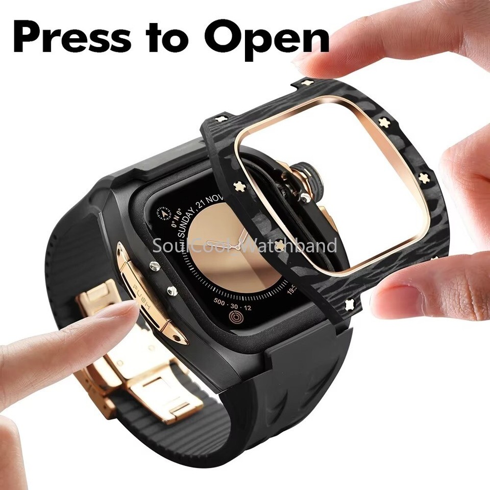 Luxury Carbon Fiber Case Rubber Band Mod Kit For Apple Watch Series 10 ...