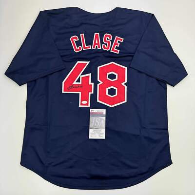Autographed/Signed Emmanuel Clase Cleveland Blue Baseball Jersey JSA ...