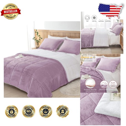 Stylish Lavender Fuzzy Sherpa Comforter Set - Twin XL Dorm Bedding ...
