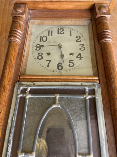 Antique Waterbury wall clock lead glass large for repair | eBay