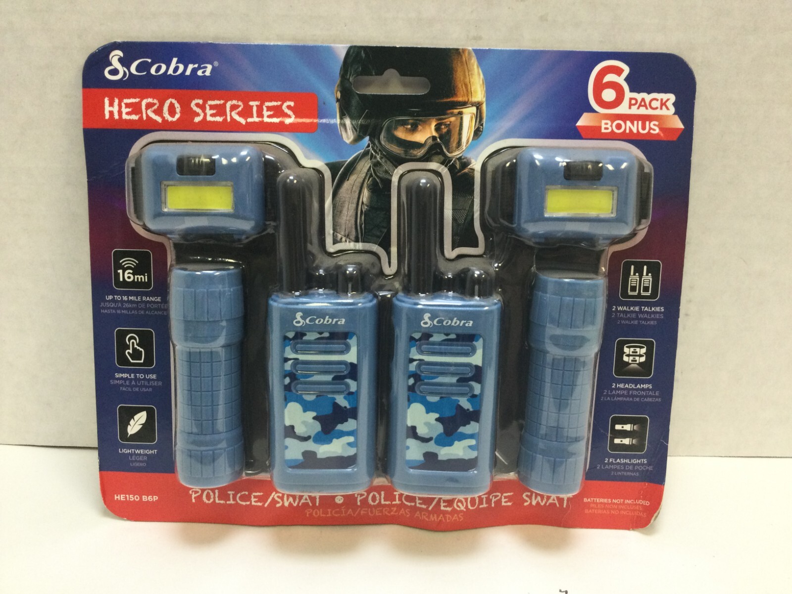 Cobra HE150B6P Walkie Talkies Radio With Led Flashlights & Headlamps ...