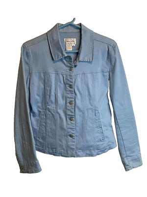 Vintage Live A Little Blue Button Up Jacket Women's Size Medium Cotton ...