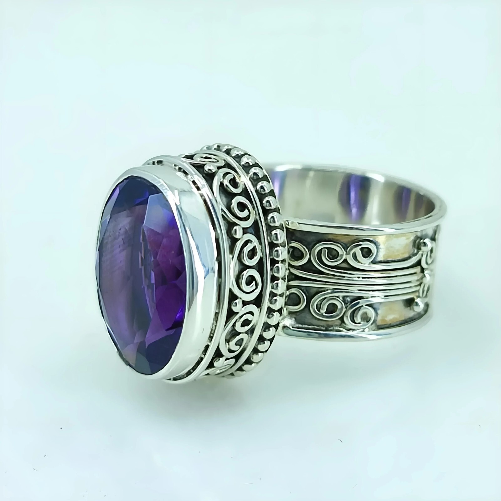 Natural Amethyst Gemstone Statement Ring Size 925 Sterling Silver | eBay