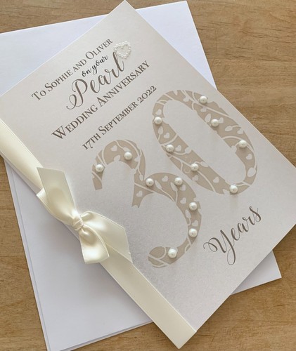 Personalised Luxury 30th Pearl Wedding Anniversary Card Pearl Handmade ...