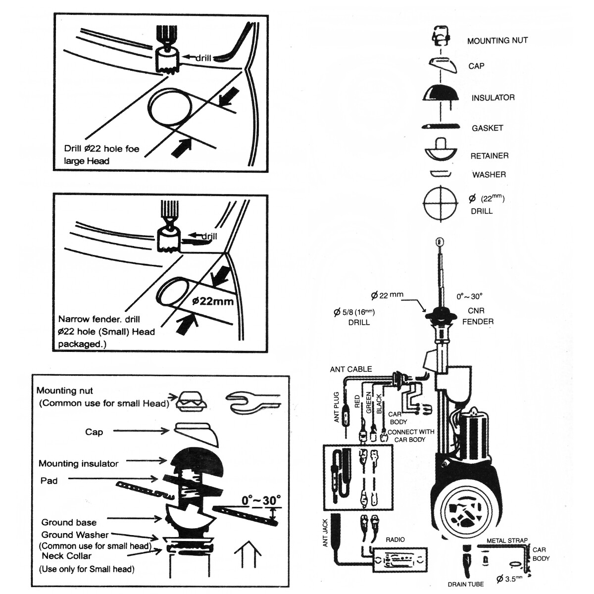 Radio Antenna Fits 12V Power AM FM Mast Replacement Kit W/ Wiring+Cable ...