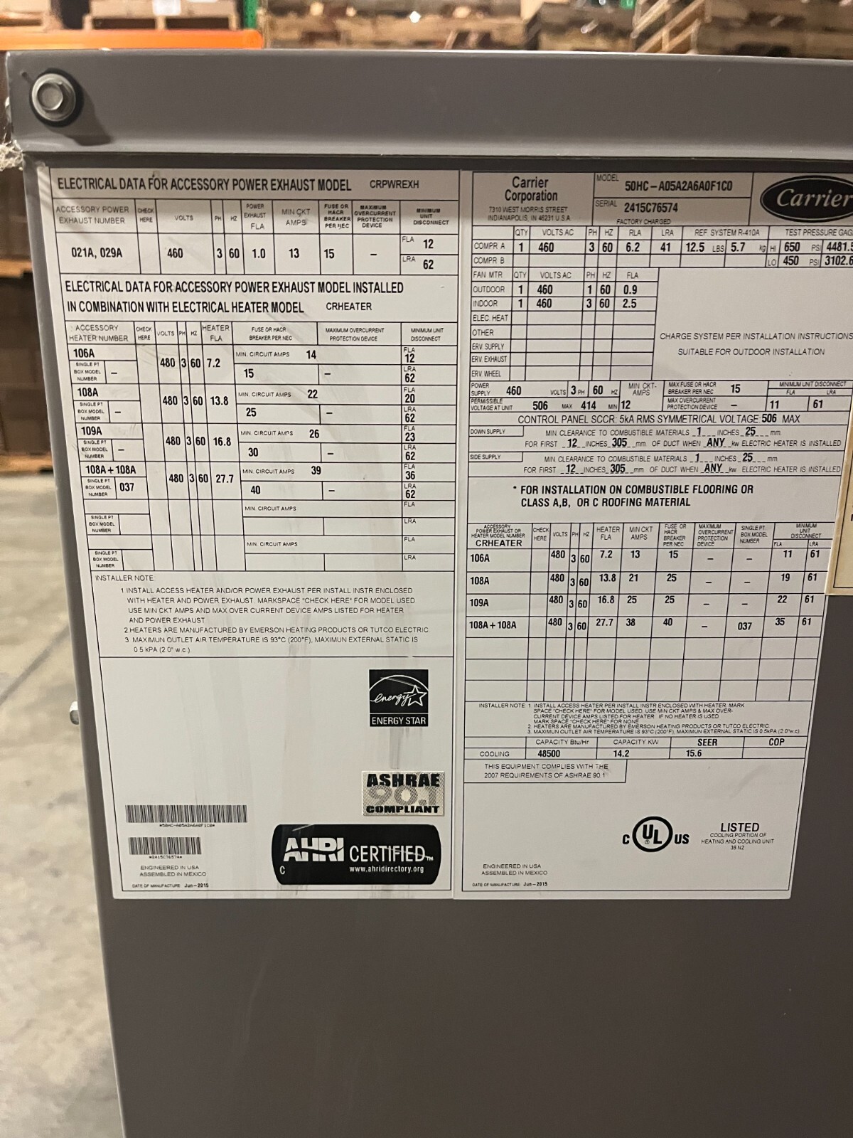 CARRIER HEATING AND AC UNIT 50hc-a05a2a6a0f1c0 4 - TON | eBay
