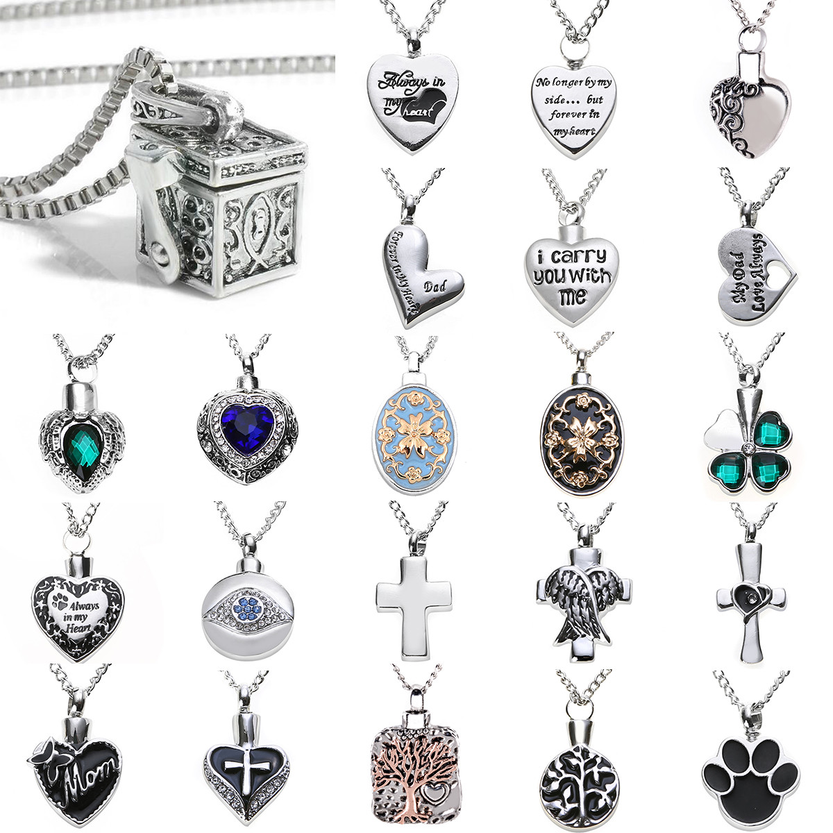Silver Steel Chain Cremation Jewelry Ash Urn Necklace Memorial Keepsake ...