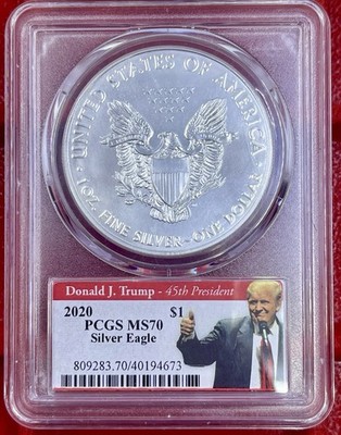 2020 Silver Eagles PCGS MS-70 Silver Eagle Donald Trump Label | eBay