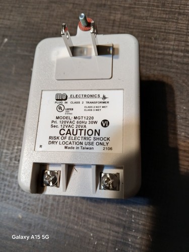 MGT-1220 MG Electronics Class II Transformer 12 Volt AC, 20 VA, UL/CSA ...