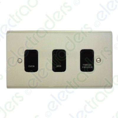 Deta Kitchen Grid Switch Stainless Steel / Black Switches - 3 Gang | eBay