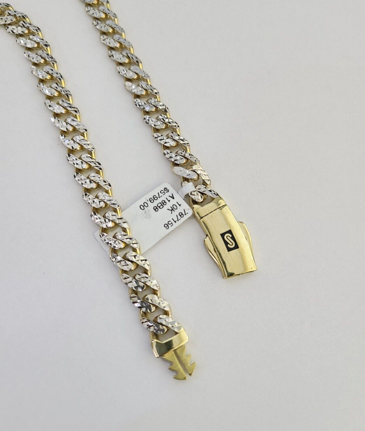 Real 10k Gold Monaco Chain Necklace 8mm 20" Two-tone Diamond Cut 10Kt ...