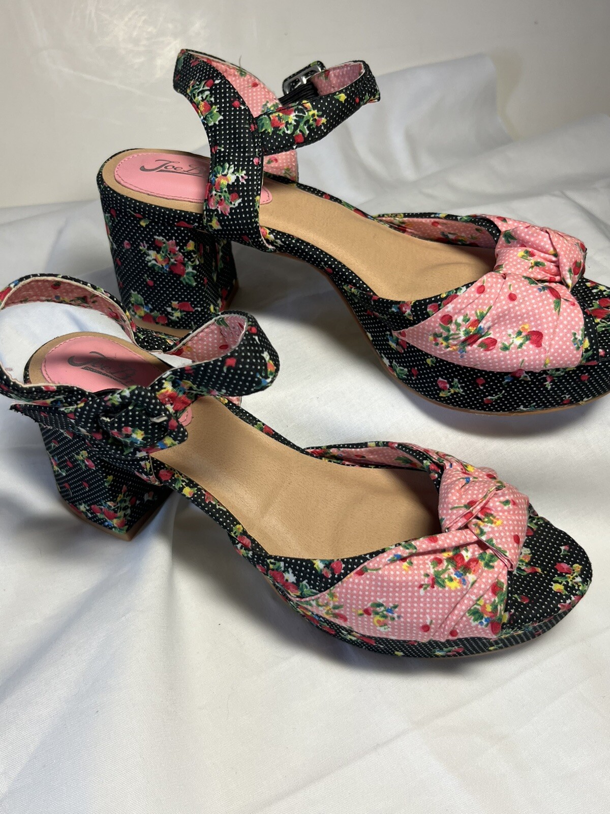 CUTE Joe Brown Pink Black Floral Print Retro Platform Sandals Cottage ...