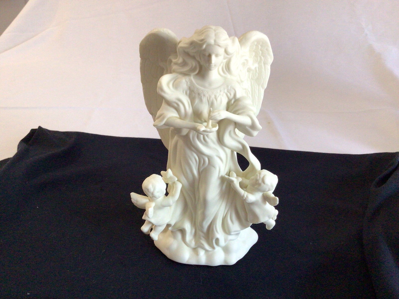 Partylite Angel of Light P7713 Angel Holding Candle Two Cherubs Dove ...