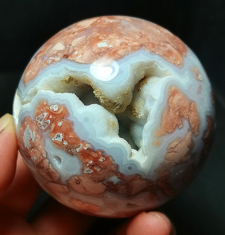 RARE 354g Natural Colorful Pink Agate Stone Geode Ball Healing WD1097 ...