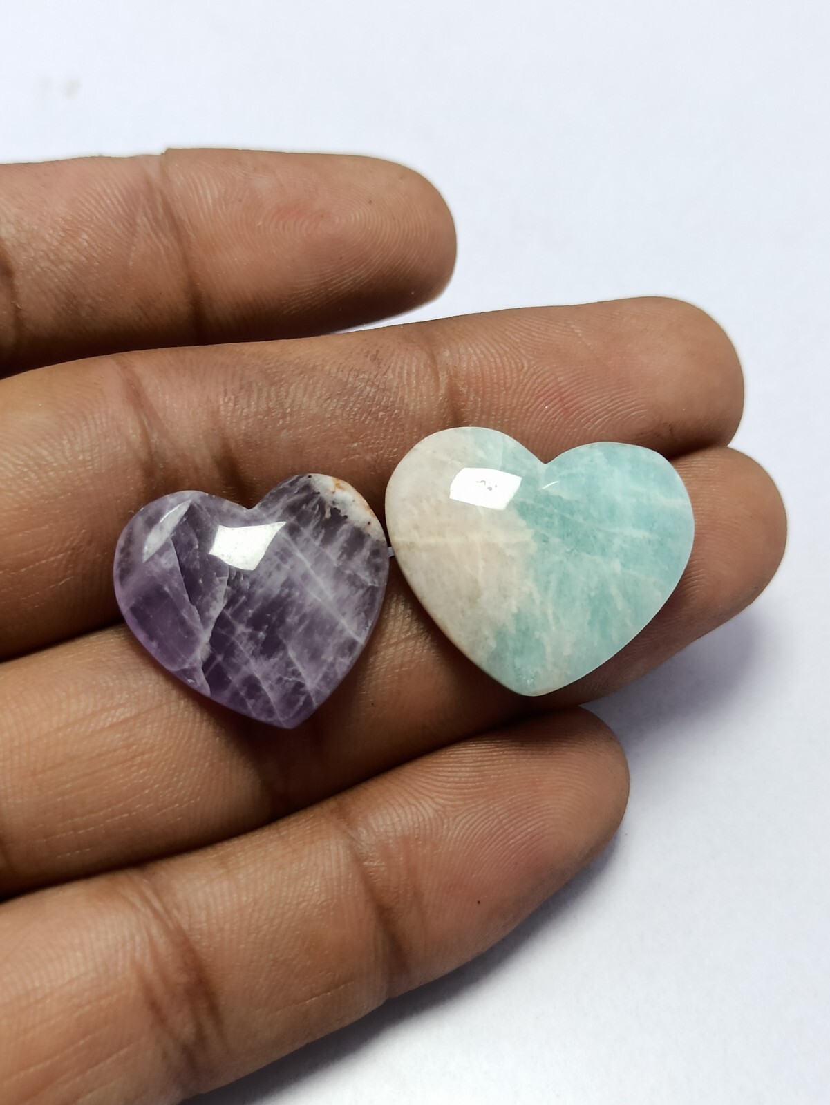 Natural Amazonite And Amethyst Smooth Heart Shape 33.40 Carat 2 Piece ...