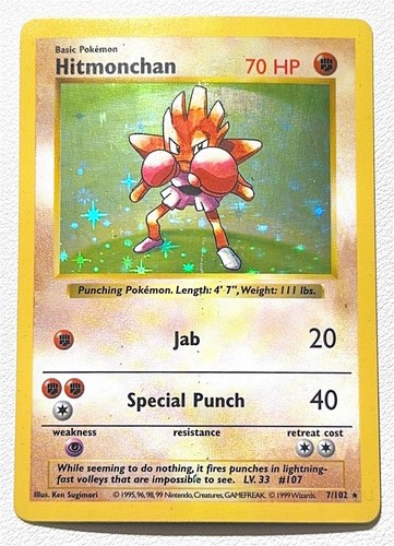 Pokémon TCG Hitmonchan Base Set 7/102 Holo Shadowless Holo Rare | eBay