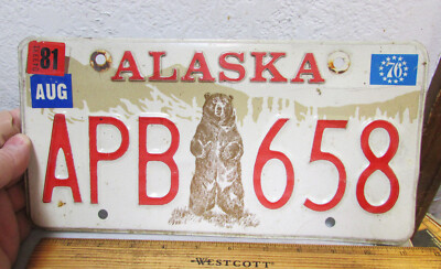 1976 Alaska License Plate '76 Kodiak bear style plate, APB 658 w/ 1981 ...