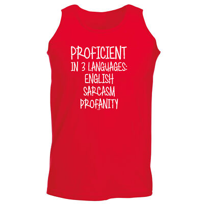 Proficient In 3 Languages English Sarc Funny Gift Novelty Tank Top Vest ...