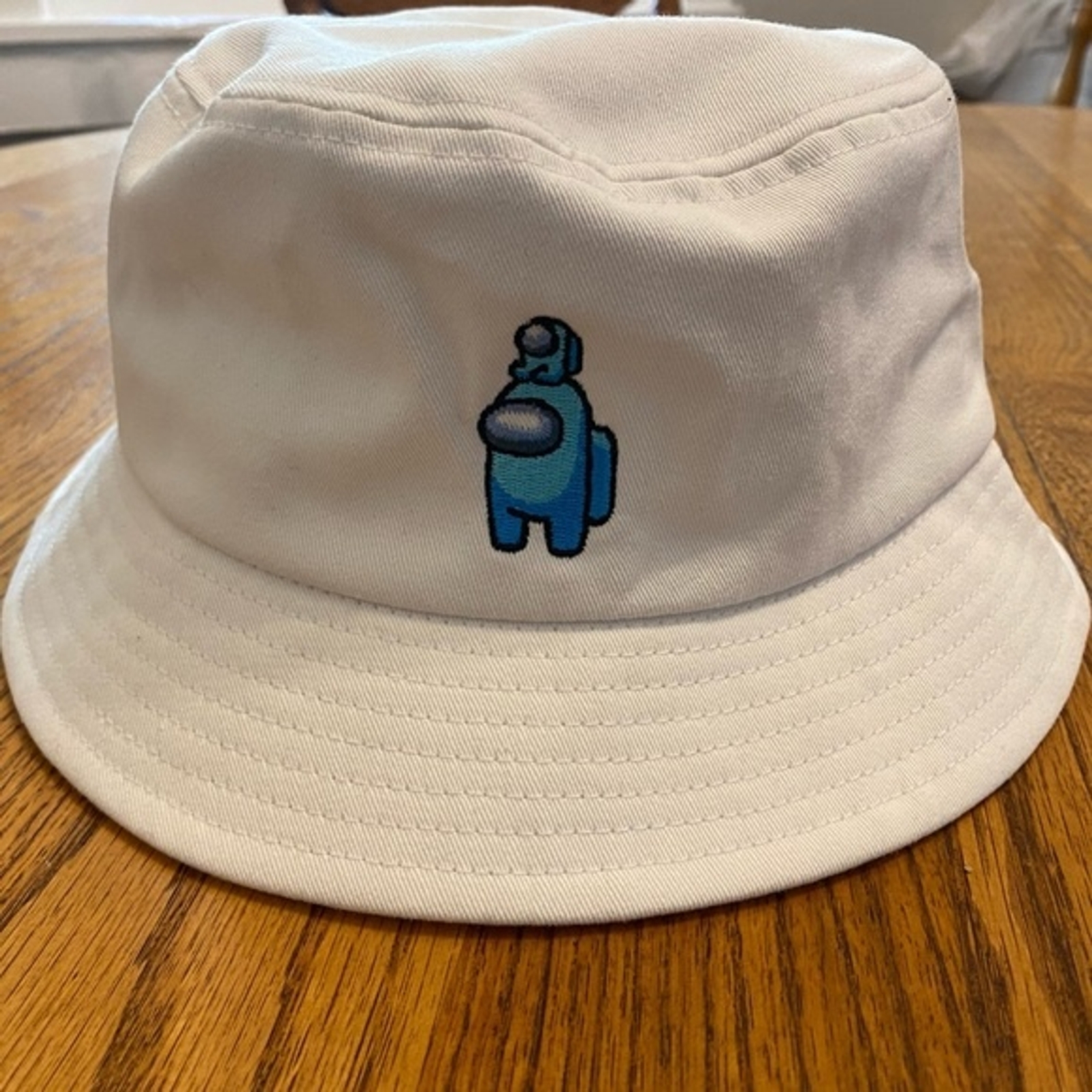 Among Us Game Blue Buddy Embroidered White Bucket Hat - Gem