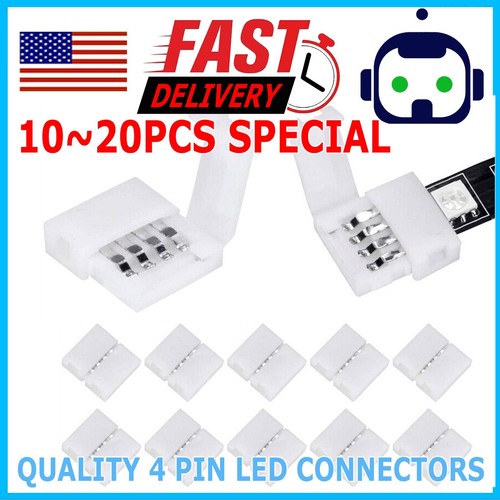 10 Pcs 10mm 4 pin Solderless Clip Coupler Connector for 5050 RGB LED ...