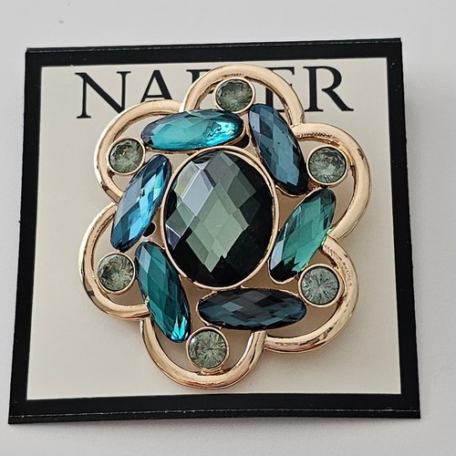Napier Blue Green Teal Rhinestone Pin Brooch - Signed - NEW | eBay
