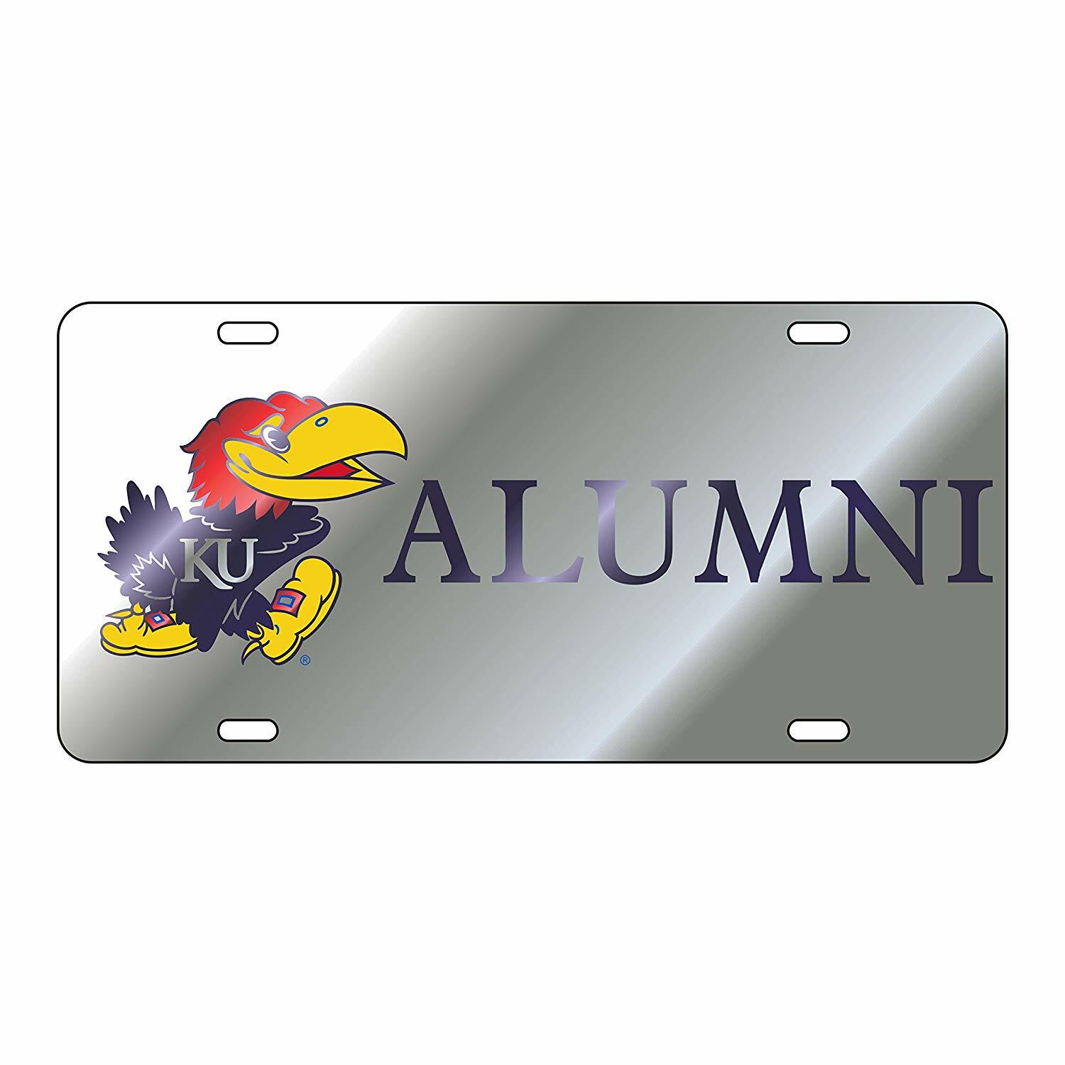 KU UNIVERSITY OF KANSAS Jayhawks Mirrored Silver ALUMNI License Plate ...