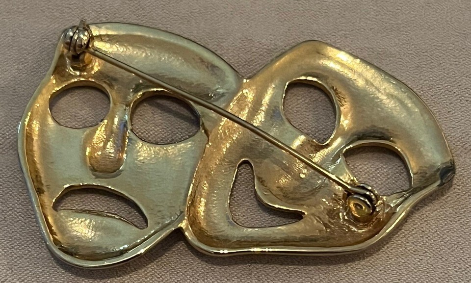 Drama Theatre Comedy Tragedy Masks Brooch Pin Gold Tone Unisex Vintage ...