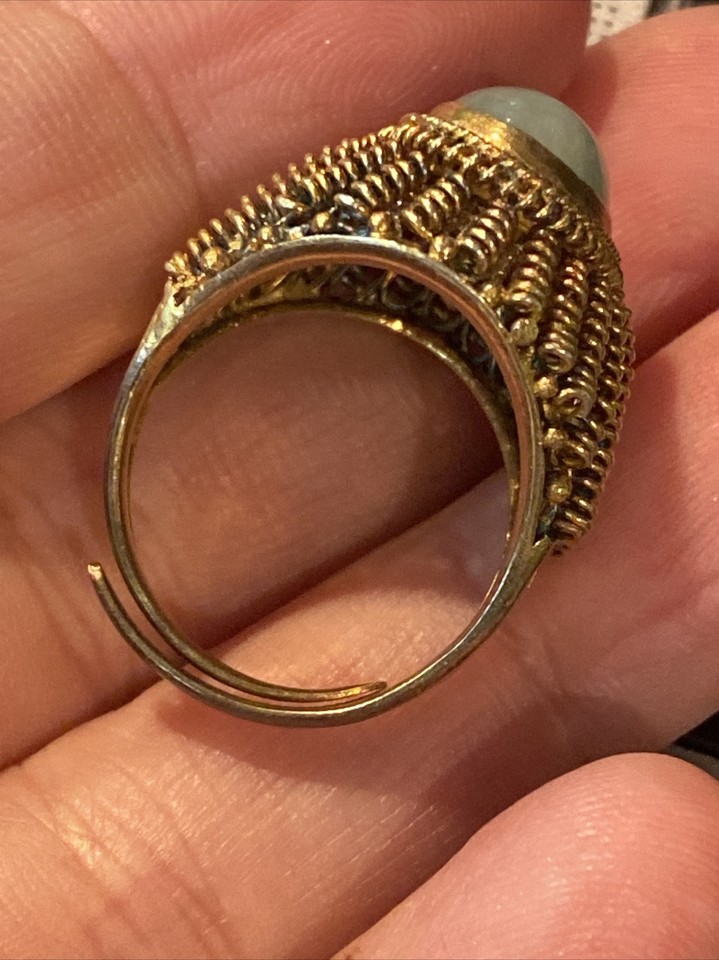 Very special old Chinese Silver Gilt ring with Jade Can be big or small ...