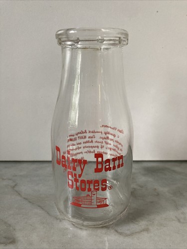 Dairy Barn Stores HALF PINT Milk Bottle Clear w/Red Long Island NY New ...