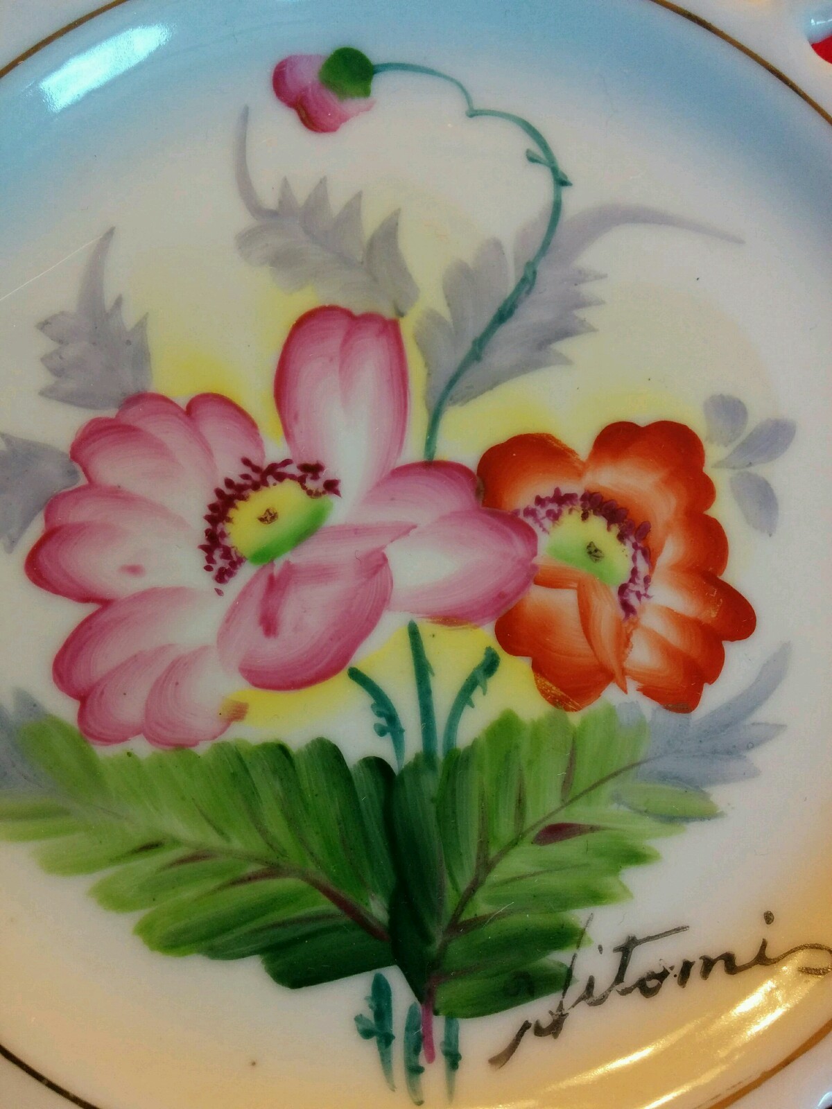 Hitomi Reticulated Fruit Plate (Red & Pink Flowers) Hand Painted ...