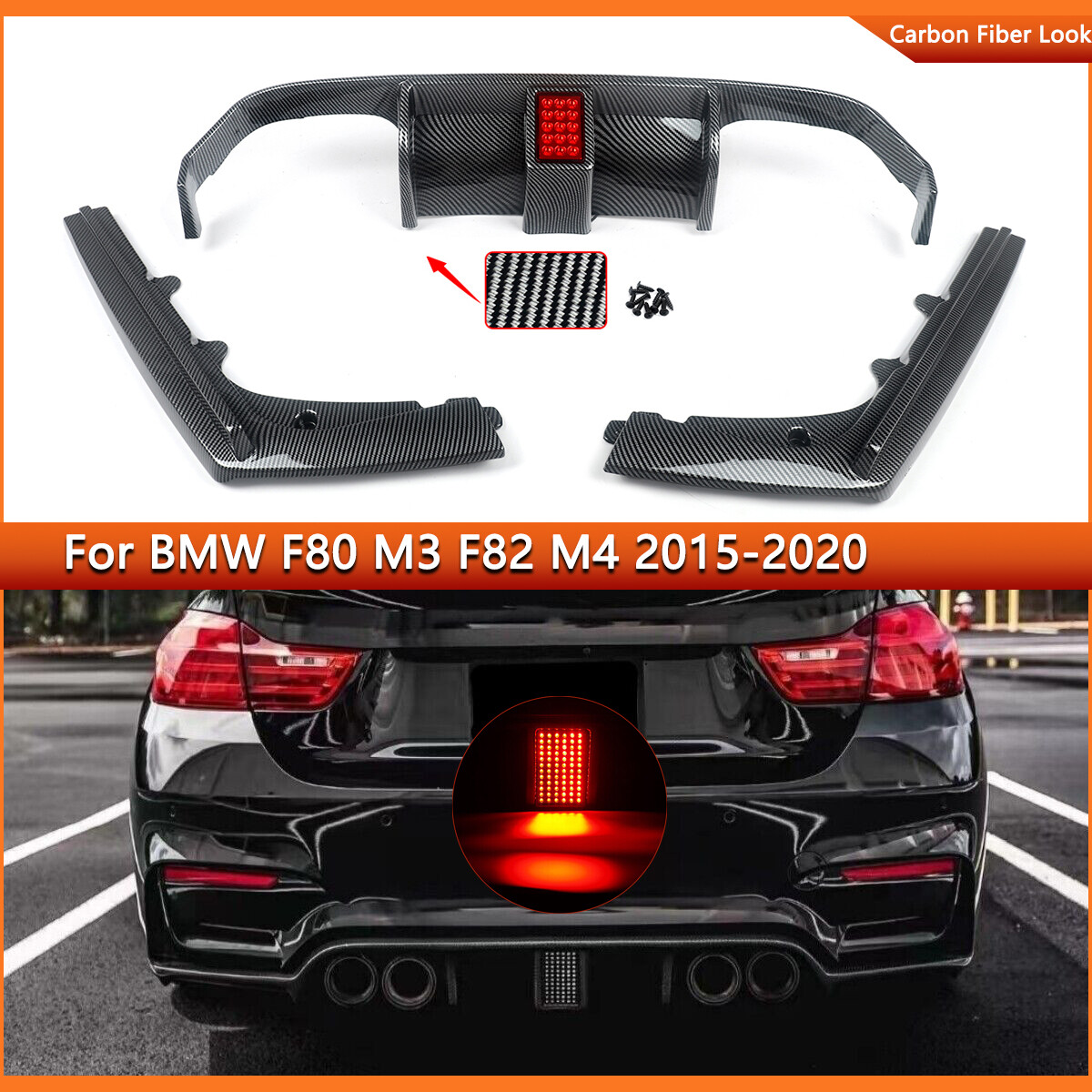 2015-2020 BMW F80 M3 F82 M4 Rear Bumper Diffuser Lip W/ LED PSM Carbon ...