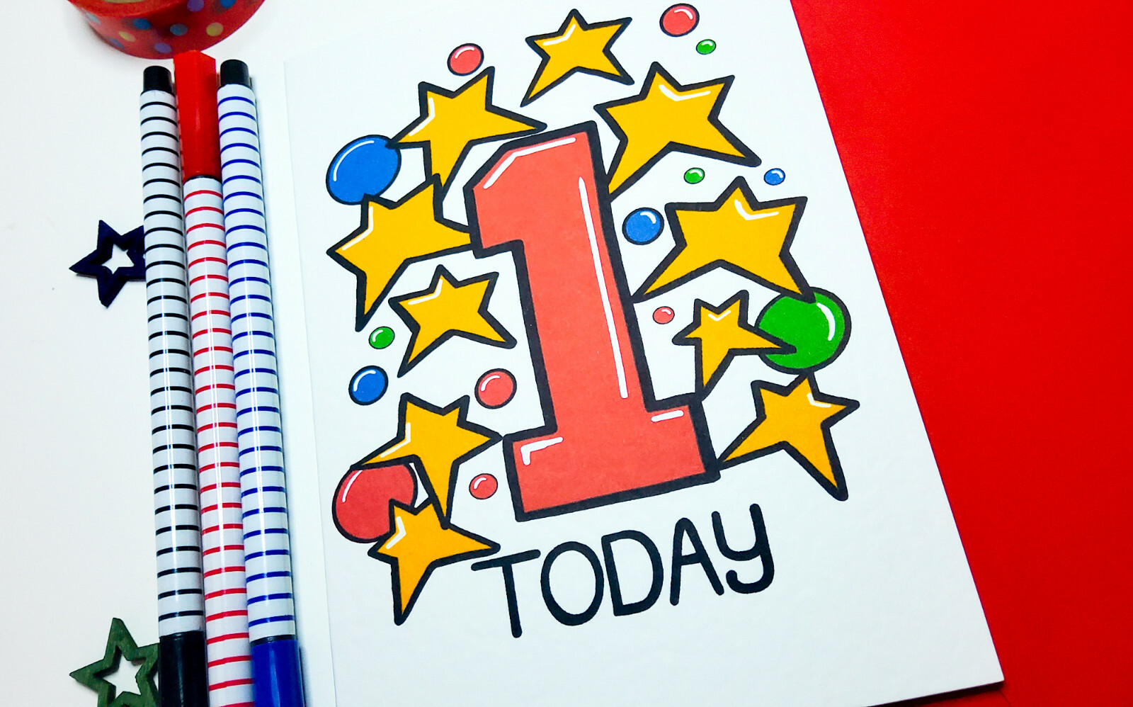 1 ONE TODAY Birthday Card PINK Bubbles 1st Year old card Child Todder ...