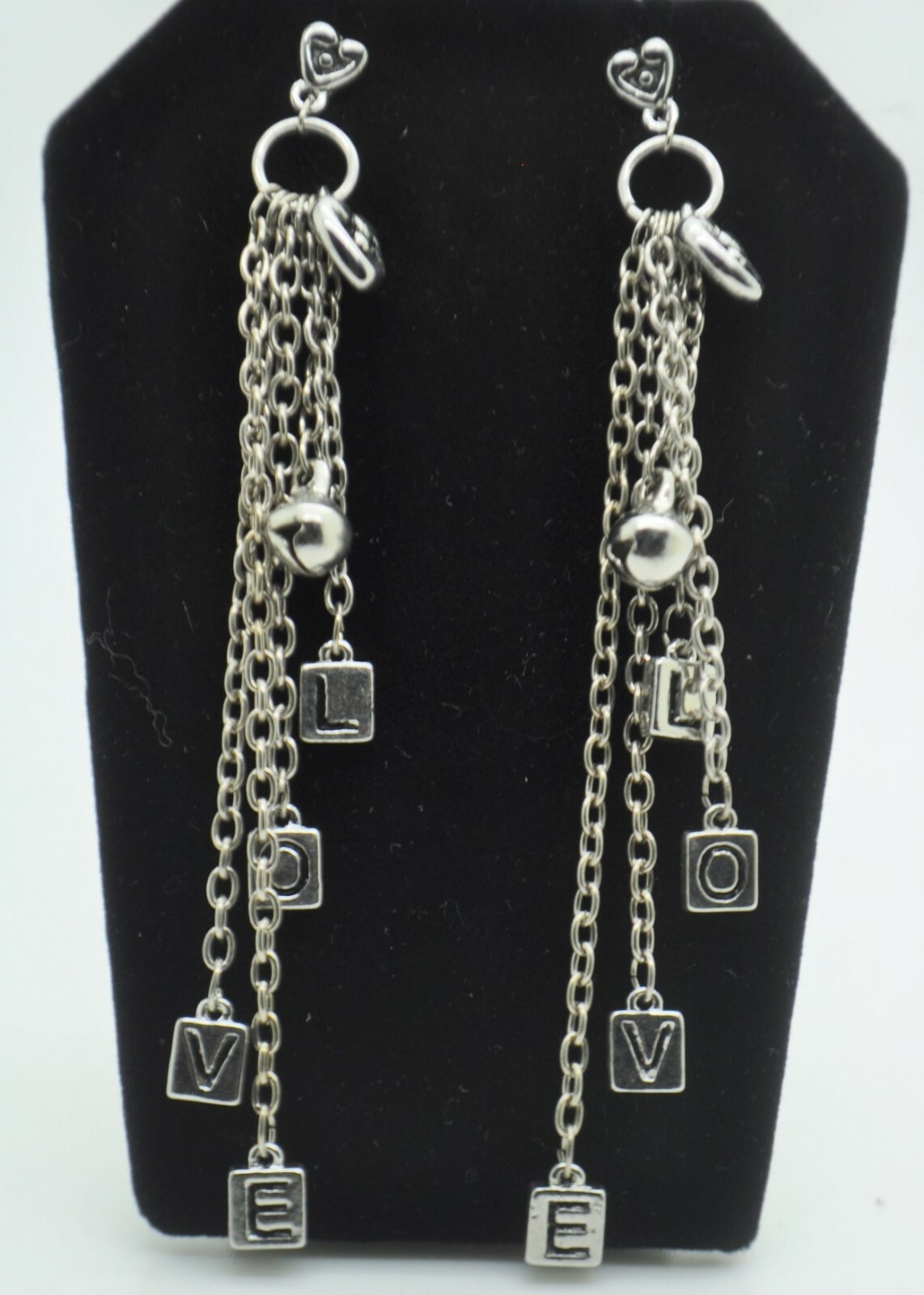 Chic long drippy multi silver 4 line chains love drop fashion Earrings ...