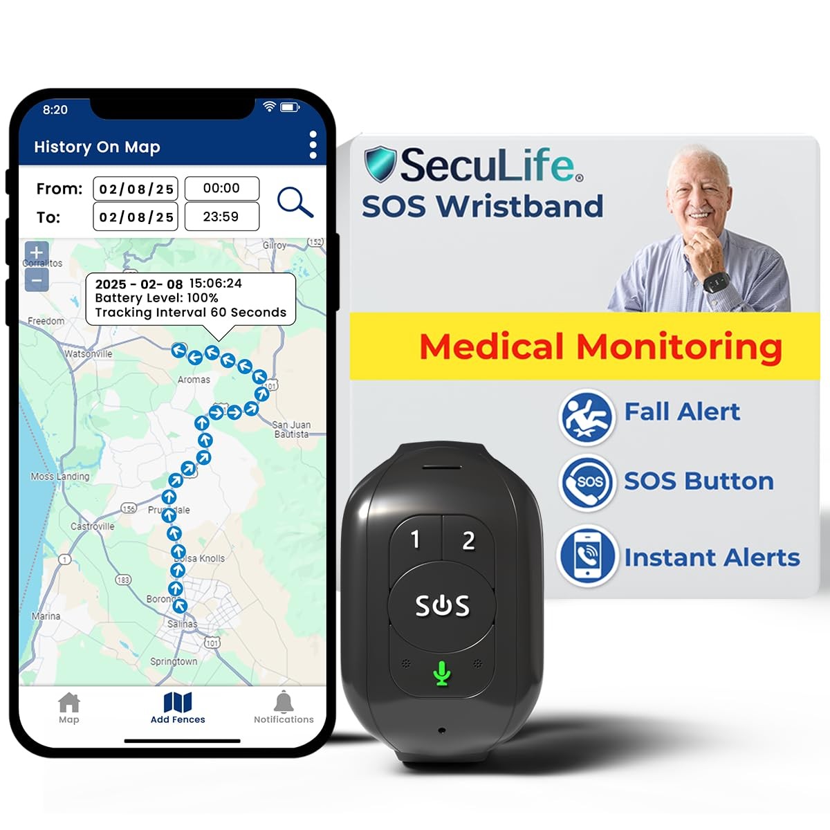 SOS Wristband – Elderly Life Saving Fall Alert System, Emergency Call ...
