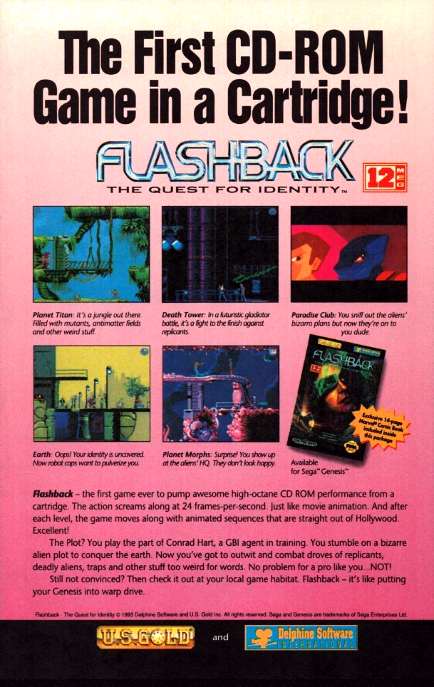 1993 FLASHBACK Sega Genesis Vintage PRINT AD - FIRST CD-ROM VIDEO GAME ...