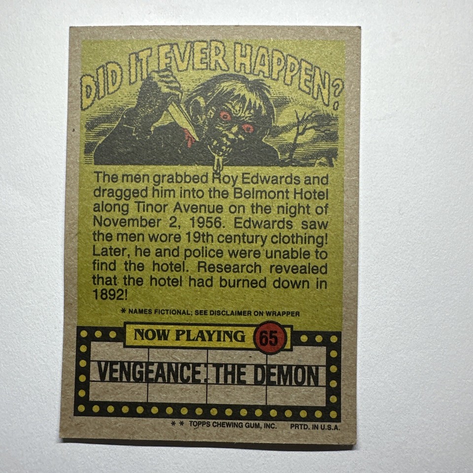DID IT EVER HAPPEN? TOPPS 1980's HORROR MOVIES FUNNY # 65 Mint ...