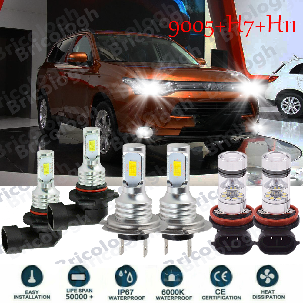 6000K LED Headlight Fog Light Bulbs Combo Kit For Mitsubishi Outlander ...