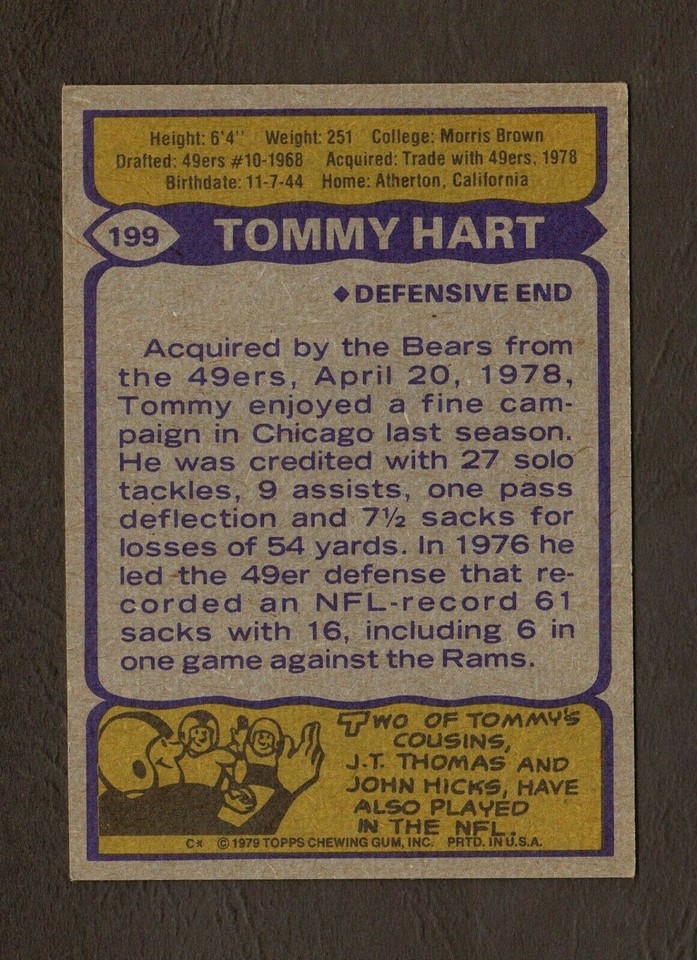 1979 Topps Football Card #199 Tommy Hart - Chicago Bears | eBay