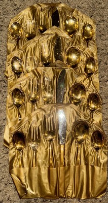 Lot of 24 National Stainless Gold Plated Flatware Japan | eBay