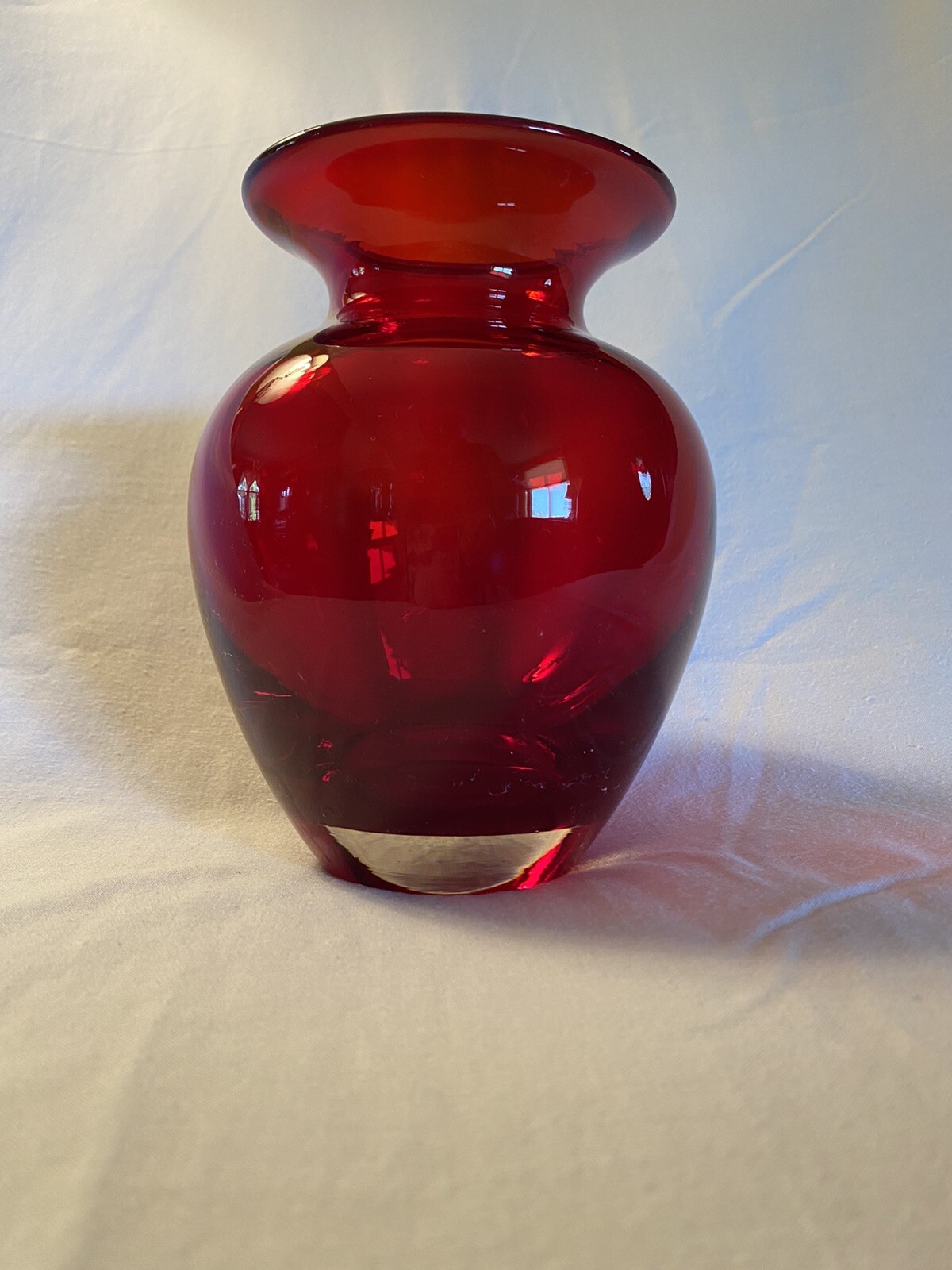 RUBY RED 6” VASE CLEAR HEAVY BASE POLISHED PONTIL UNSIGNED | eBay