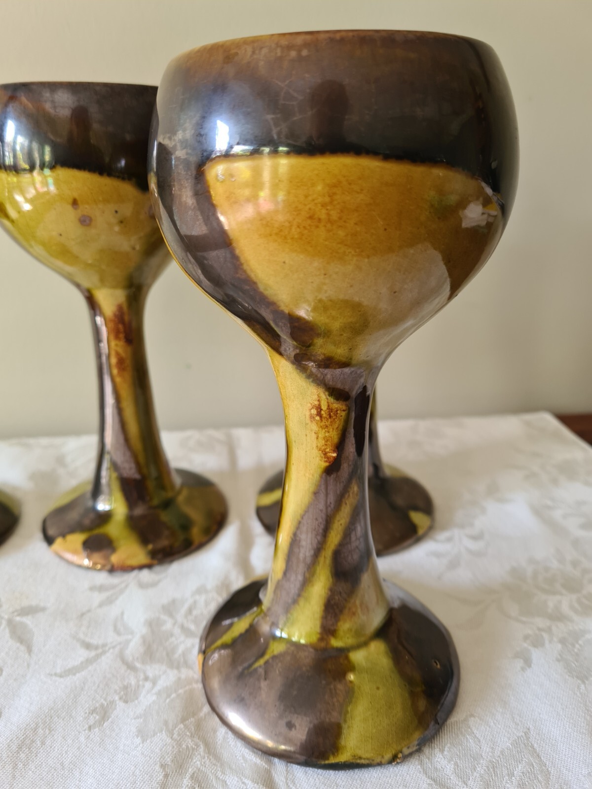 4 x Large Daisy Ware Goblets by Irene Lucas - Australian Studio Pottery ...